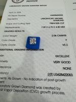China 2.06CT F VS2 EX VG CVD Lab Produced Diamonds Princess Brillant Cut for sale