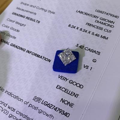 China 3.42CT G VS1 EX VG CVD Lab Grown Diamonds Princess Cut oEM ODM for sale