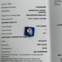 China 4.09CT F VS1 EX VG CVD Pear Shaped Lab Created Diamond LG628426480 for sale