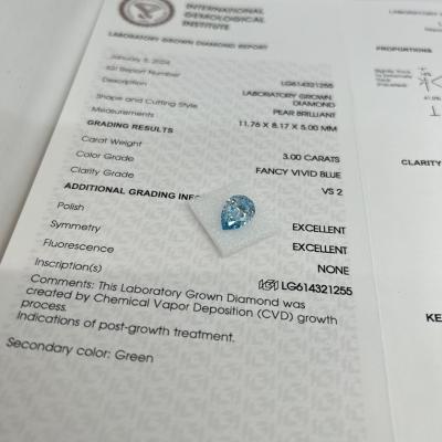 China 3 Carat Lab Grown Diamond Fancy VIVID Blue Pear Cut VS2 for sale