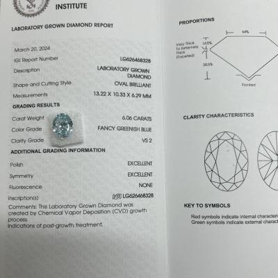 China 6.06 Carat Lab Produced Diamonds Fancy Vivid Blue OEM ODM for sale