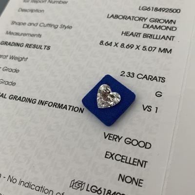 China 2.33ct Lab Grown Diamond Heart Cut CVD G VS1 2EX N IGI Artificial Diamonds for sale