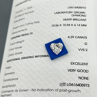 China 4.29ct Laboratory Grown Diamonds Heart Cut CVD G Color VVS2 2EX N IGI for sale