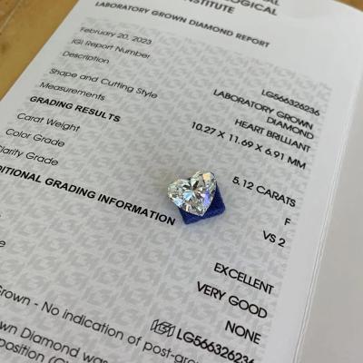 China 5.12ct Heart Lab Grown Diamonds CVD F VS2 2EX N IGI LG566326236 for sale