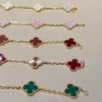 China 18k Solid Gold Bracelet Natural Diamond Replica Jewelry VAN Four Leaf Clover for sale