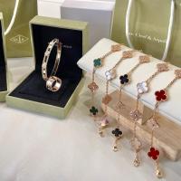 China 18k Solid Gold Bracelet Natural Diamond Replica Jewelry VAN Four Leaf Clover for sale