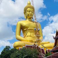 China Large Brass Buddha Statue Outdoor Giant Gold Buddha H71m Hand-Forged Copper for sale