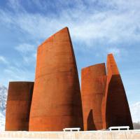 China Large Corten Steel Architectural Sculpture H27.6m Modern Facade Artwork for sale