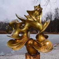 China Golden Patina Casting Bronze Sun Wheel Sculpture 1m Height for sale