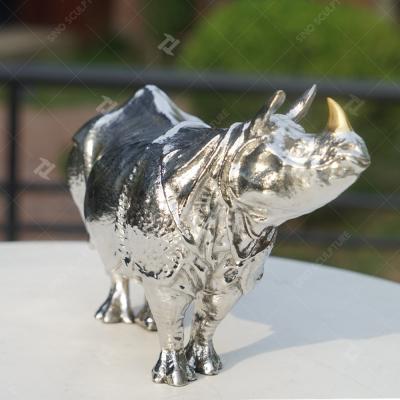 China Polished Stainless Steel 316L Walking Rhino Sculpture Custom Size for Collection for sale