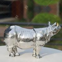 China Polished Stainless Steel 316L Walking Rhino Sculpture Custom Size for Collection for sale