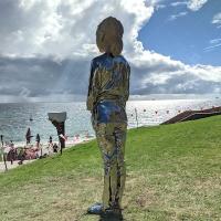 China Mirror Polished 316L Stainless Steel Cast Statue 160cm Life Size Sculpture for sale