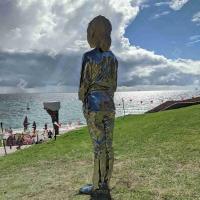 China Life-size Cast Stainless Steel Girl Statue Reflecting 160cm Mirror Polished for sale