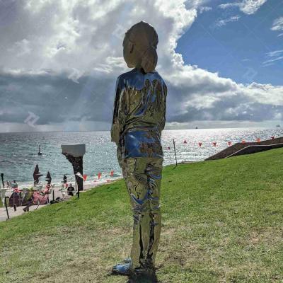 China Life-size Cast Stainless Steel Girl Statue Reflecting 160cm Mirror Polished for sale