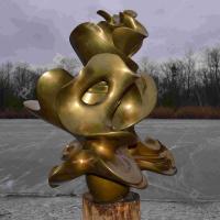 China 1M High Golden Casting Bronze Sun Wheel Sculpture Outdoor Art Statue for sale