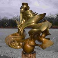 China 1M High Golden Casting Bronze Sun Wheel Sculpture Outdoor Art Statue for sale
