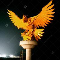 China 9m High Falcon Sculpture Customized Golden Large Brass Eagle Sculpture Statue for sale