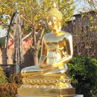 China Cast Gold Leaf Bronze Buddha Statue 1M High for Wat Pak Nam Bangkok for sale