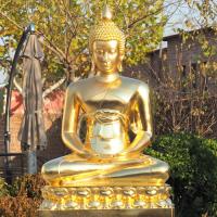China Cast Gold Leaf Bronze Buddha Statue 1M High for Wat Pak Nam Bangkok for sale