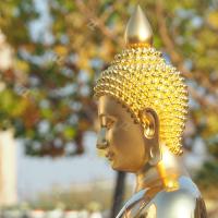 China Cast Gold Leaf Bronze Buddha Statue 1M High for Wat Pak Nam Bangkok for sale
