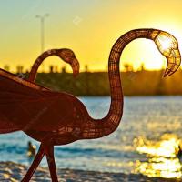 China Custom Stainless Steel Mesh Flamingo Sculpture 200-360cm Mirror Polished Outdoor Art for sale