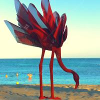 China 316L Stainless Steel Red Flamingo Sculpture 2m Outdoor Garden Art Decor for sale
