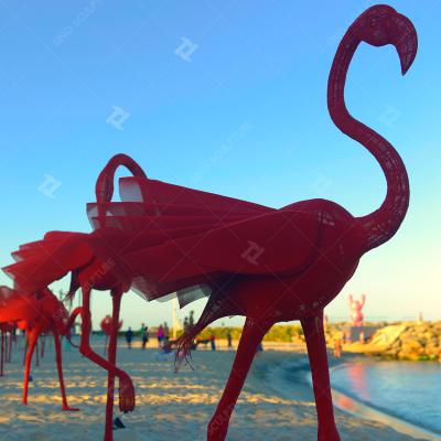 China 316L Stainless Steel Red Flamingo Sculpture 2m Outdoor Garden Art Decor for sale