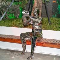 China Stainless Steel Photographer Statue Mirror Polished 1.8m for Public Space Art for sale