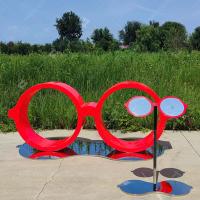 China Red Painted Stainless Steel Glasses Sculpture 2.4m Monumental Art for sale