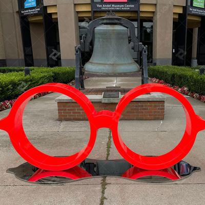 China Red Painted Stainless Steel Glasses Sculpture 2.4m Monumental Art for sale