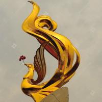 China Large Outdoor Bronze Phoenix Sculpture 20m High Gold Leaf Foil Finish Hand Forged Copper for sale