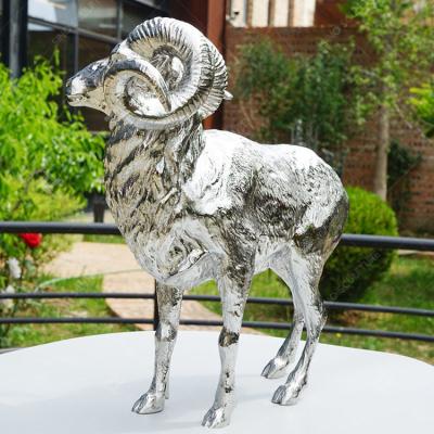 China Stainless Steel Sheep Garden Statue 0.5m Outdoor Metal Animal Sculpture Mirror Polished for sale