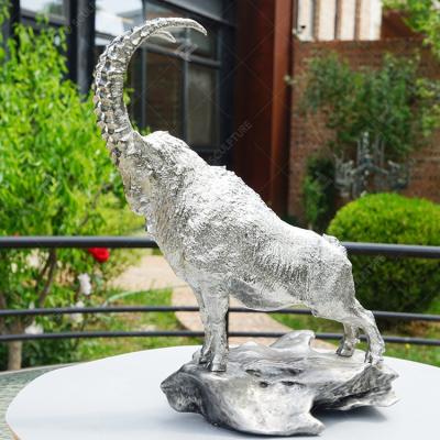 China Stainless Steel Goat Sculpture 316L Mirror Polished Outdoor Garden Art 0.5m for sale