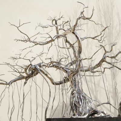 China Commissioned Mirror Polished Casting Stainless Steel Little Tree Sculpture for sale