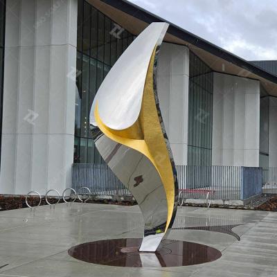 China Custom Mirror Polished Stainless Steel Sculpture 5m High with Gold Leaf Center for sale