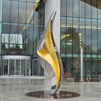 China Custom Mirror Polished Stainless Steel Sculpture 5m High with Gold Leaf Center for sale
