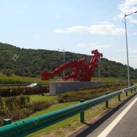 China Outdoor Red Spray Painted Steel Plough Sculpture H7m Corten Steel for sale