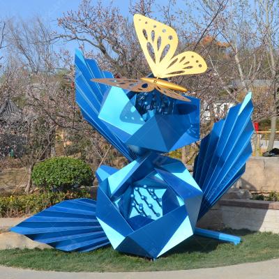 China Custom Blue Painted Stainless Steel Butterfly Sculpture H5m Outdoor Decoration for sale