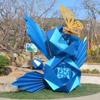 China Custom Blue Painted Stainless Steel Butterfly Sculpture H5m Outdoor Decoration for sale