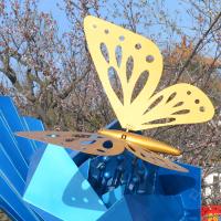 China Custom Blue Painted Stainless Steel Butterfly Sculpture H5m Outdoor Decoration for sale