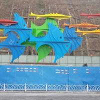 China Custom Large Stainless Steel Fish Sculpture 65.6ft Blue Painted Outdoor Decoration for sale