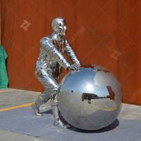 China Outside Stainless Steel Sculpture Casting Mirrored Figure And Globe for sale