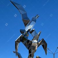 China Custom Mirror Polished Stainless Steel Monument Sculpture 5.4m Flying Seagull and Fish for sale