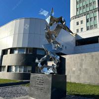 China Custom Mirror Polished Stainless Steel Monument Sculpture 5.4m Flying Seagull and Fish for sale