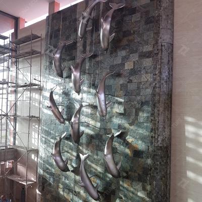 China Matte Surface Dolphin Stainless Steel Art Sculptures 5.9 Ft for sale