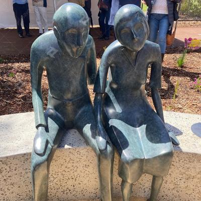 China Custom 1.2m High Bronze Sculpture Double Figures Patina Finish Lost Wax Casting for sale