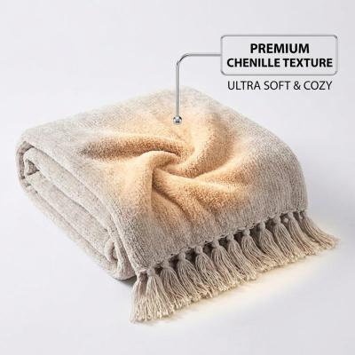 China 900g Soft Chenille Throw Blanket Warm Cozy Sofa Bed Cover Decorative Tassels for sale