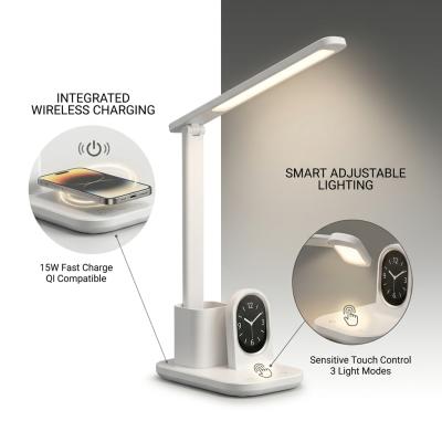 China Bedside Reading Smart Luminaires 15W  Table Lamp Wireless Charger Touch Dimmable for sale