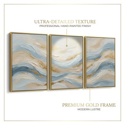 China Abstract Canvas Wall Art Painting Set Modern Gold Framed Living Room Decor for sale