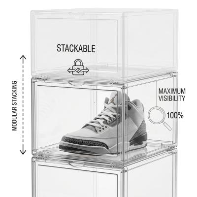 China Clear Plastic Stackable Shoe Rack Storage Box Foldable Sneaker Organizer for sale